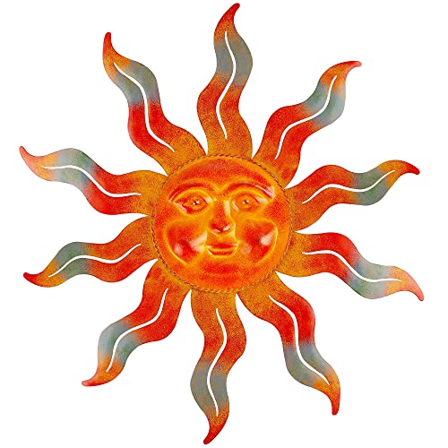 Juegoal Metal Sun Wall Art Decor, 16.5" Bright Color Rust Proof Metal Wall Sculpture, Hanging for Indoor Outdoor Home Bedroom Living Room Office Garden Yard Patio, Orange