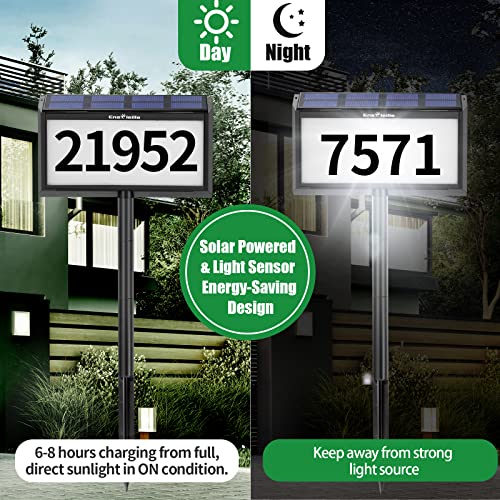 Solar Lighted House Numbers for Outside, EnSoleille Waterproof LED Address Signs Wall Mounted & In Ground, Solar Powered Address Plaques with Stakes for House Yard Garden, Innovative Dual Installation
