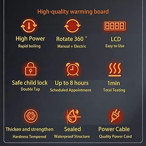 Electric Food Warmer Plate, Electric Warming Tray with Adjustable Temperature Control 360° Rotation Glass Top Hot Plate Food Warmer Buffets Server for Party (2000w)