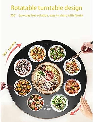 Electric Food Warmer Plate, Electric Warming Tray with Adjustable Temperature Control 360° Rotation Glass Top Hot Plate Food Warmer Buffets Server for Party (2000w)