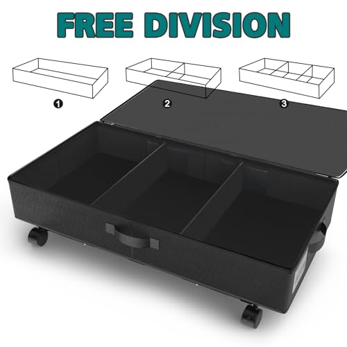 JIYINGDUO Upgraded Under Bed Storage with Wheels 2-in-1 Underbed Storage Bins Containers Label Shoe Storage Organizer Drawer Bag Solid Fabric for Bedroom Clothes Shoe Blanket (double black)