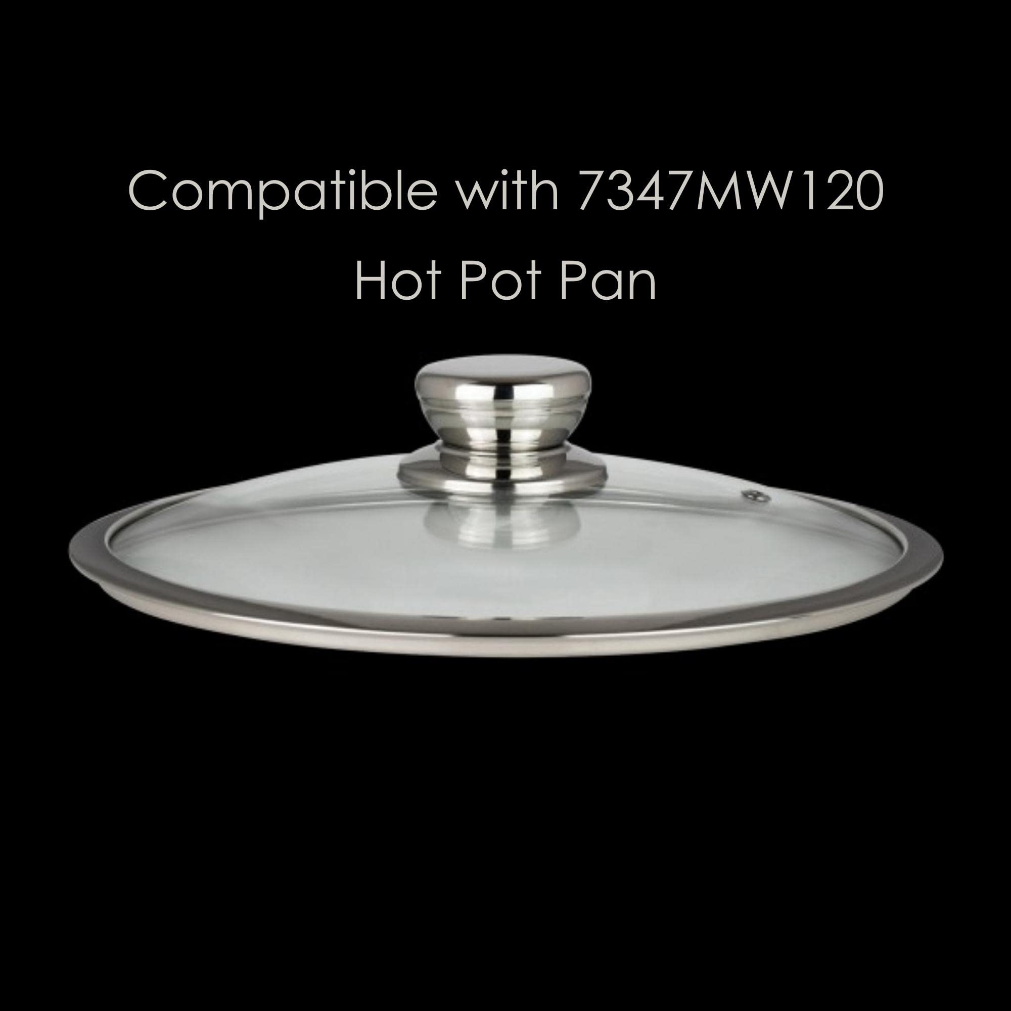 Steelite International 7347MW119 Lid with Stainless Steel Handle, Clear Glass Top, Complimentary to Hot Pot Pan 7347MW120, 6.875" Diameter, 2.25" Height, 12 Pieces