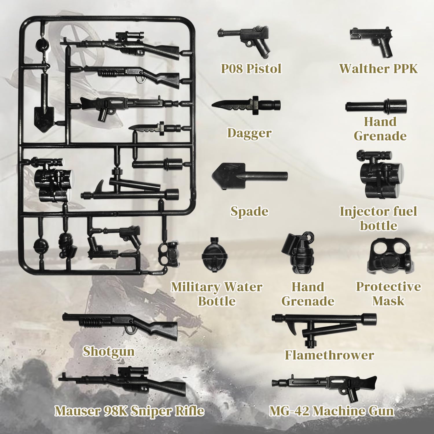 VICVIK Weapons Pack Military Weapons Accessories WWII Soldier Model Toys Military Equipment Battle Blocks Bricks Children's Toys, Compatible with Mini Figure Brick Toy for Boys Age 3+