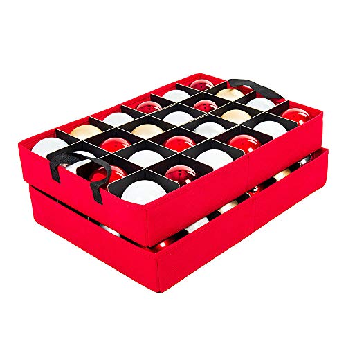 Santa's Bags [Christmas Ornament Storage Box with Dividers] - (Holds 48 Ornaments up to 3 Inches in Diameter) | Acid-Free Removable Trays with Separators | 2 Removable Trays