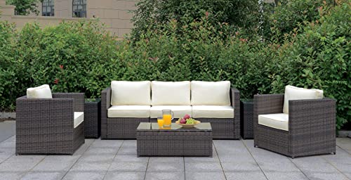 PayLessHere Wicker Side Coffee Table,Outdoor Side Tables with Square Glass Top and Storage Bistro Table Patio Furniture End Tables Garden Table Grey (Large)
