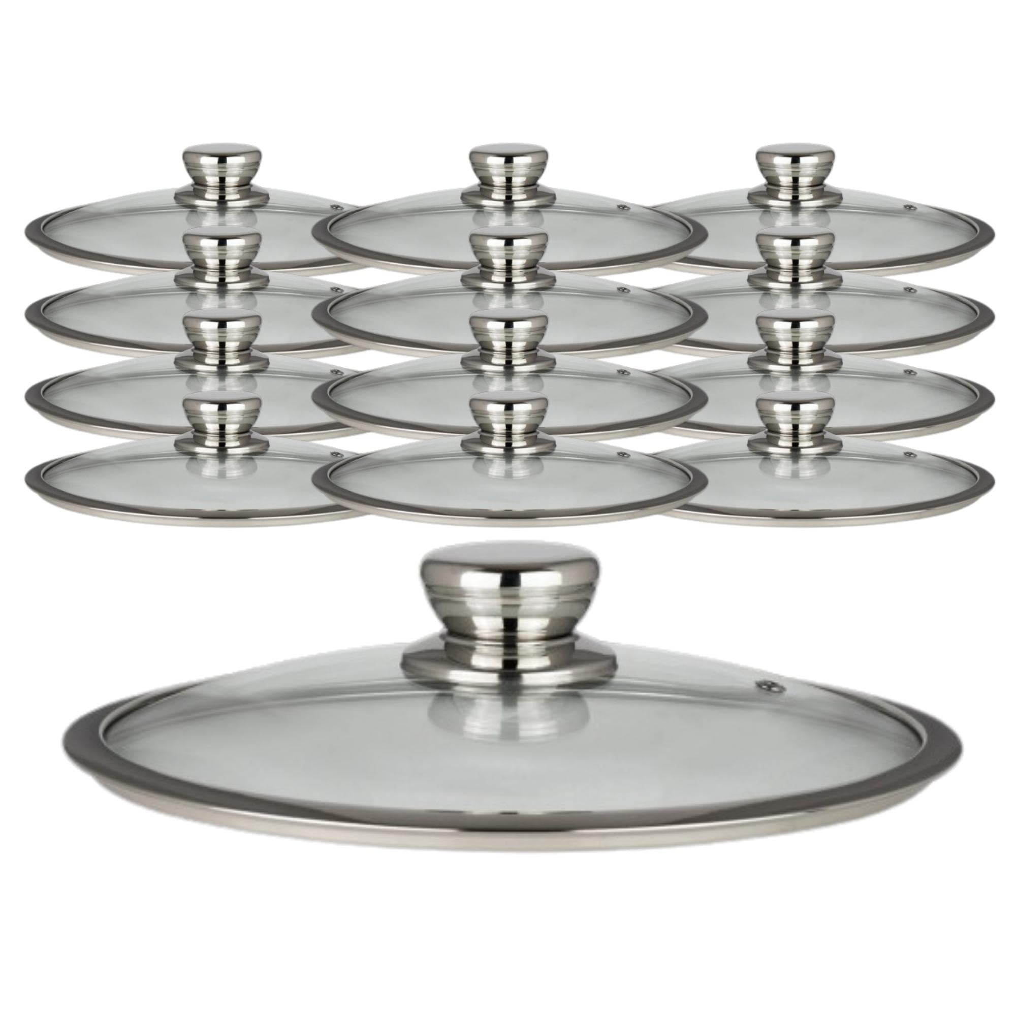 Steelite International 7347MW119 Lid with Stainless Steel Handle, Clear Glass Top, Complimentary to Hot Pot Pan 7347MW120, 6.875" Diameter, 2.25" Height, 12 Pieces