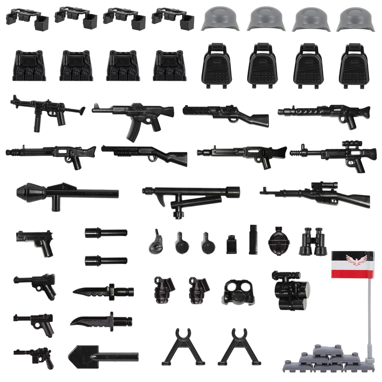 VICVIK Weapons Pack Military Weapons Accessories WWII Soldier Model Toys Military Equipment Battle Blocks Bricks Children's Toys, Compatible with Mini Figure Brick Toy for Boys Age 3+