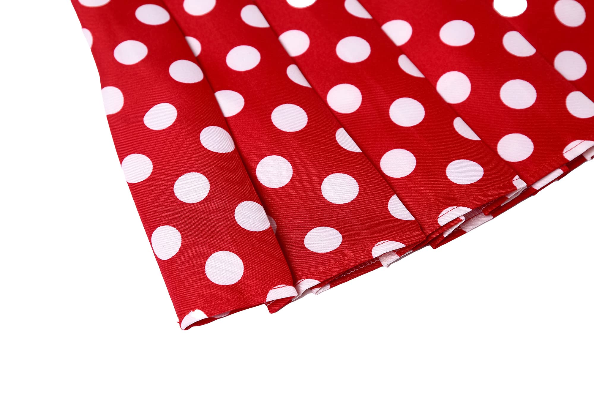 Hoerev Red White Polka Dot Mini Plaid Pleated Skater Tennis School Uniform Skirt with Lining Shorts,US 4
