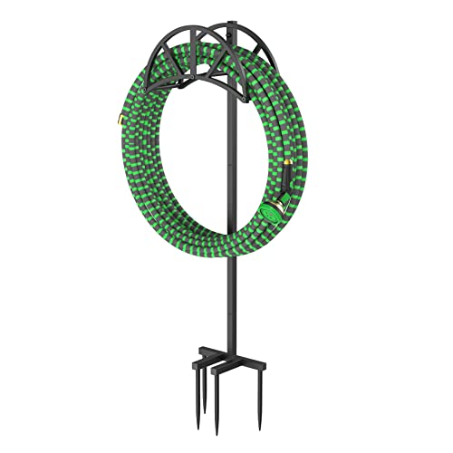 Mr IRONSTONE Garden Hose Holder,4 Spikes Water Hose Holder Holds 125-feet Hose,Freestanding Hose Stand Made of Heavy Duty Steel,Expandable Garden Hose for Outside Yard Lawn, Black
