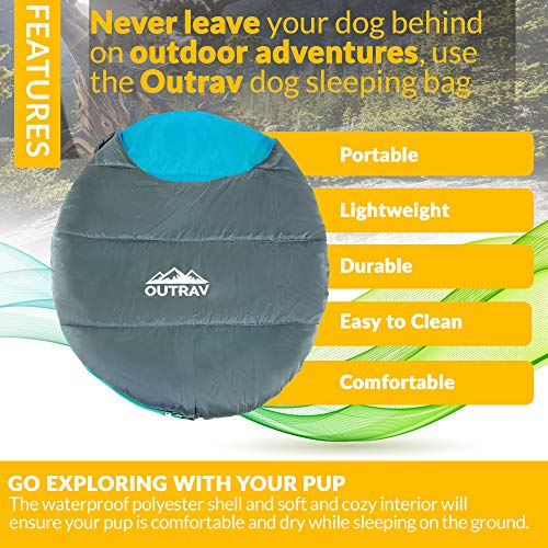 Outrav Dog Sleeping Bag - Extra Durable Waterproof Camping Bed - Packable for Hiking, Cottage, Beach - Includes Stuff Sack (Blue)