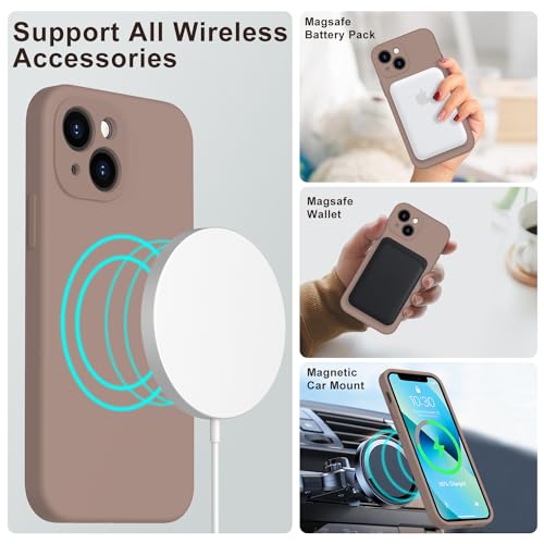 DEENAKIN for iPhone 13 Mini Case Silicone with Screen Protector - [Compatible with MagSafe] - Camera Protection - Slim Fit Protective Magnetic Phone Cover 5.4" for Men Women Girls - Light Brown