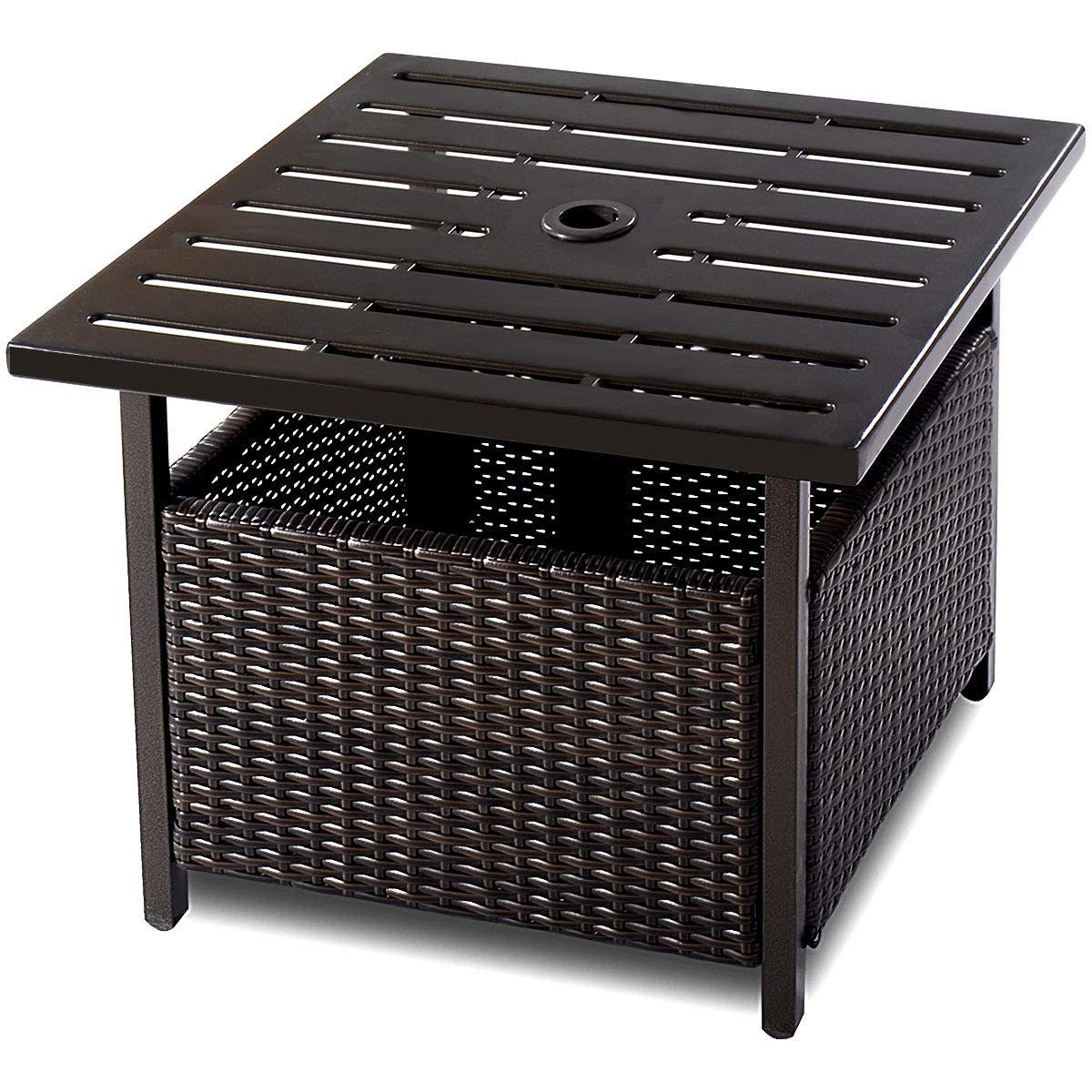 Outdoor Patio Rattan Wicker Steel Side Deck Table