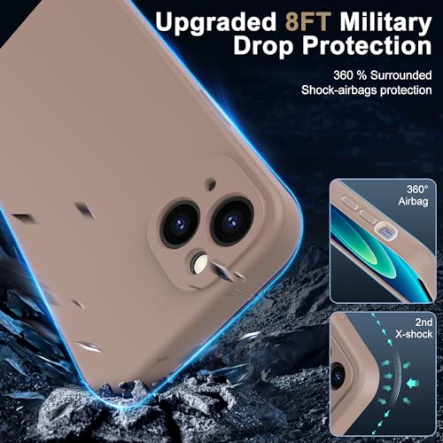 DEENAKIN for iPhone 13 Mini Case Silicone with Screen Protector - [Compatible with MagSafe] - Camera Protection - Slim Fit Protective Magnetic Phone Cover 5.4" for Men Women Girls - Light Brown