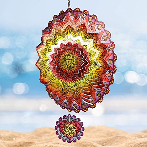 Wind Spinners Outdoor Metal Decorations Purple Gorgeous Double Spinners | Mandala Stainless Steel Ornament for Garden Home Decor | Multi Color Metal Sun Catcher Art for Tree Hanging, Backyard (M4)