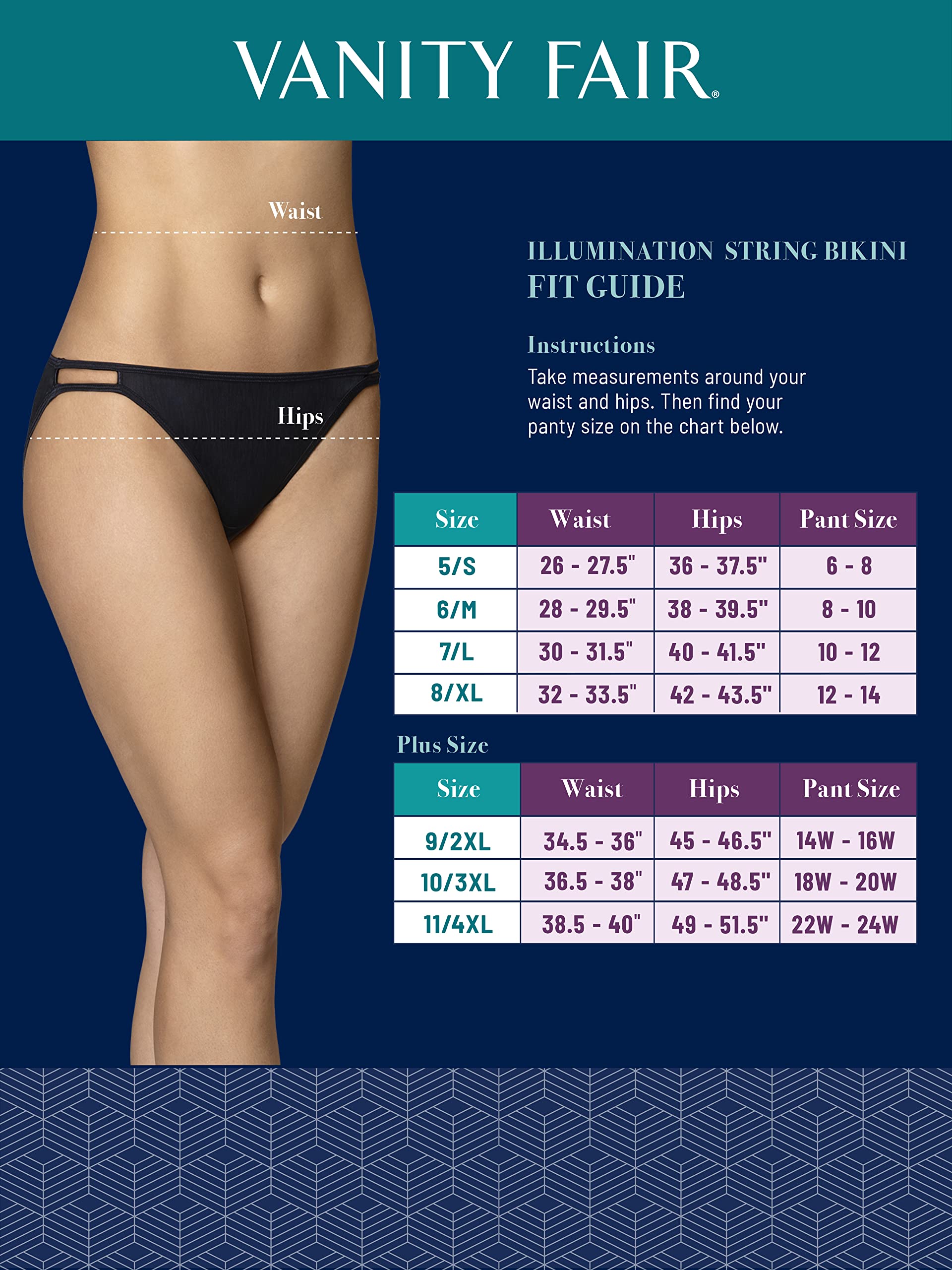 Vanity Fair Women's Illumination String Bikini Panties, Silky Stretch & Satin Trim, Premiere Dot Print, 7