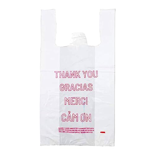 [50 pack] Thank you Plastic bags, T shirt bags, To Go Bags, Grocery bags, Reusable and Disposable Bags, Small Business Bags, Take Out Bags, Retail, Pet Waste 11 inch x 6 inch x 22 inch, Large (50)