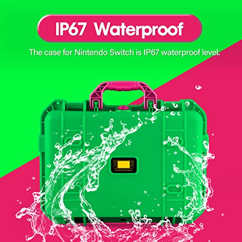 DEVASO Case for Nintendo Switch, Deluxe Hard Carry Case Waterproof Protective Portable Switch Protective Case Cover for Nintendo Switch Console and Other Accessories, Pink and green., Suitcase