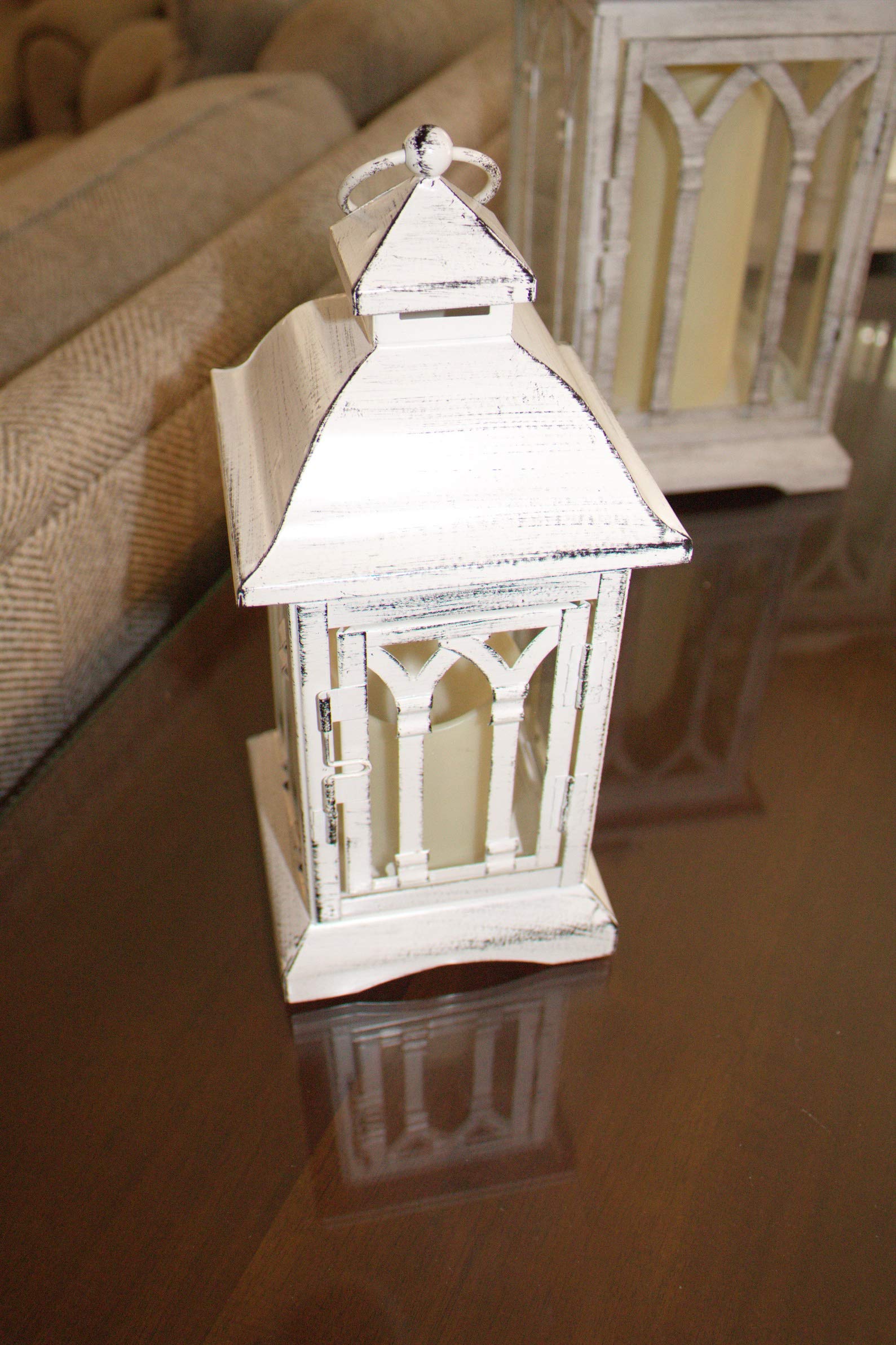Pebble Lane Living, Lombard Metal Lantern Set of 3, Outdoor-Friendly, 11" H, 15" H, 20.5" H, White