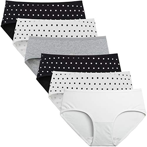 INNERSY Womens Underwear Cotton Hipster Panties Regular & Plus Size 6-Pack(X-Large,Solid Colors and Polka Dot)