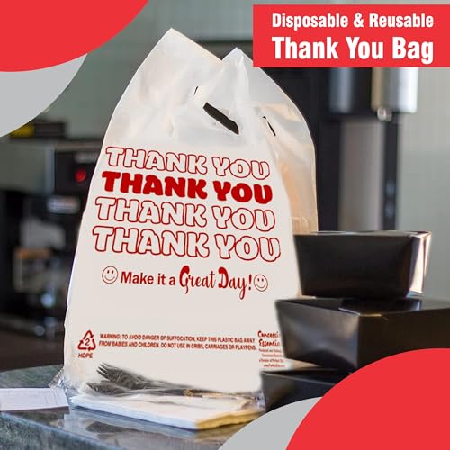 Concession Essentials Disposable & Reusable Thank You T-Shirt Bags- Pack of 100