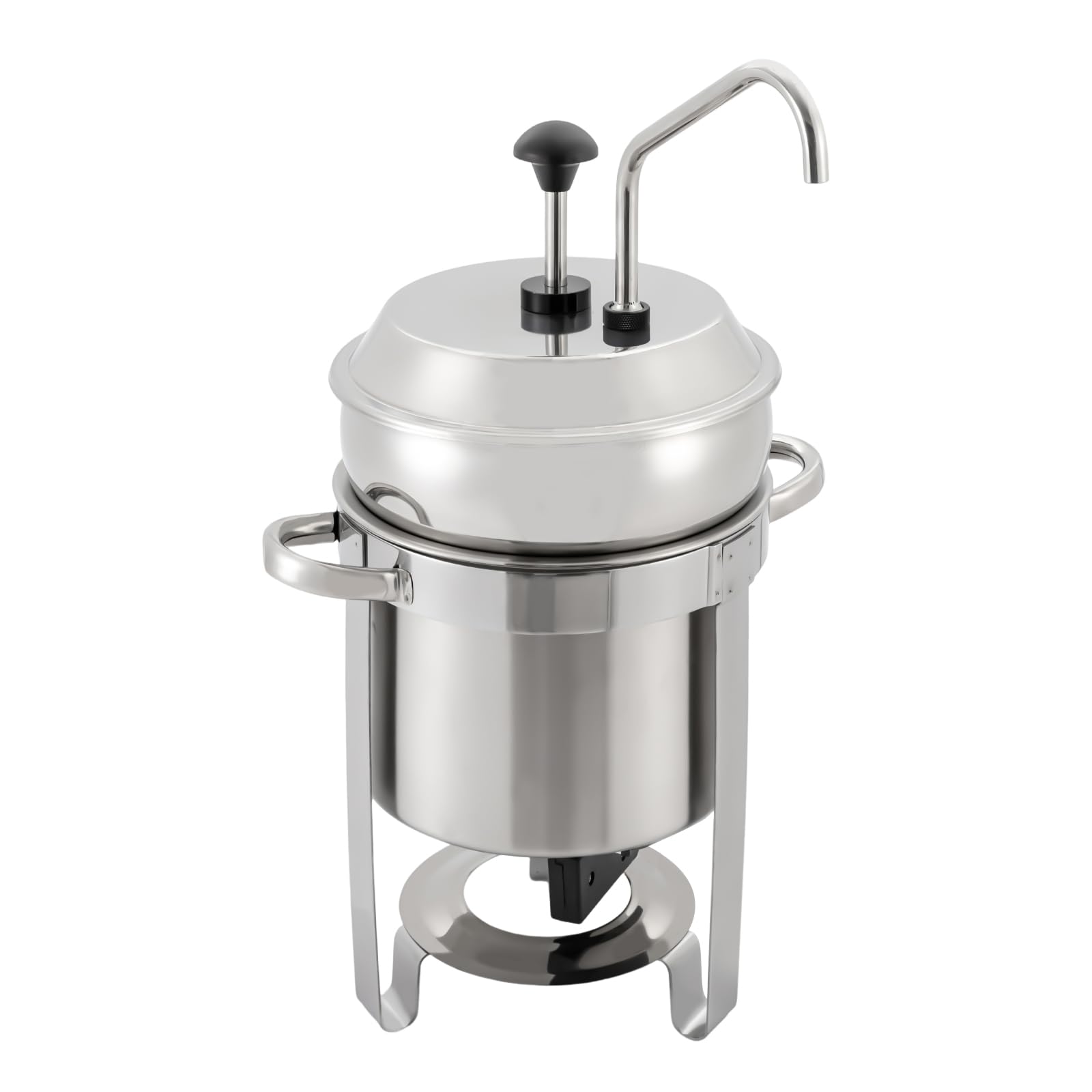 BANLICALI 7L Soup Chafer, 400W Stainless Steel Soup Pot with Electric Heating Plate and Pump, Round Soup Chafer for Catering Parties Events Wedding Silver Adjustable Temperature 50-85℃