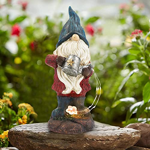 DKJOCKY Garden Gnomes Statues,Resin Knomes Figurine with Watering Can Solar Lights,Outdoor Statues Garden Decor for Patio Yard Lawn Porch Art Ornament Gift,13inch