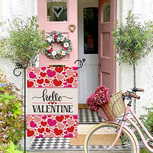 Valentines Day Garden Flag Love Heart Valentines Garden Flag Anniversary Wedding Home Vertical Burlap Double Sided Yard Outdoor Decor 12.5 x 18 Inch