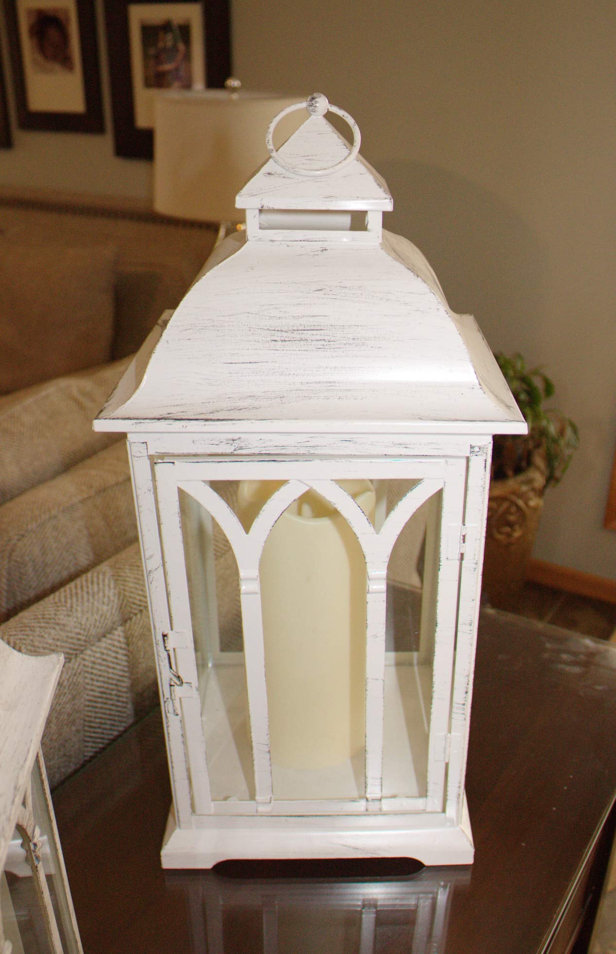 Pebble Lane Living, Lombard Metal Lantern Set of 3, Outdoor-Friendly, 11" H, 15" H, 20.5" H, White
