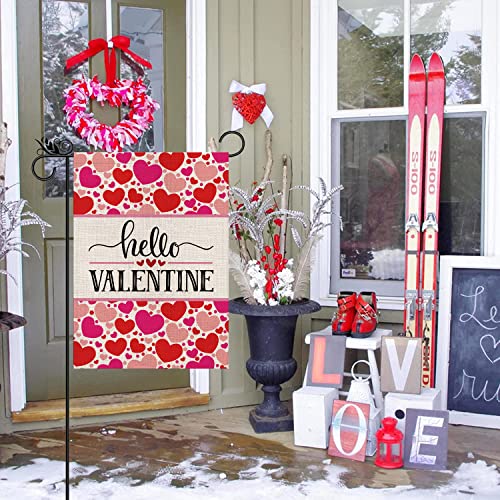 Valentines Day Garden Flag Love Heart Valentines Garden Flag Anniversary Wedding Home Vertical Burlap Double Sided Yard Outdoor Decor 12.5 x 18 Inch