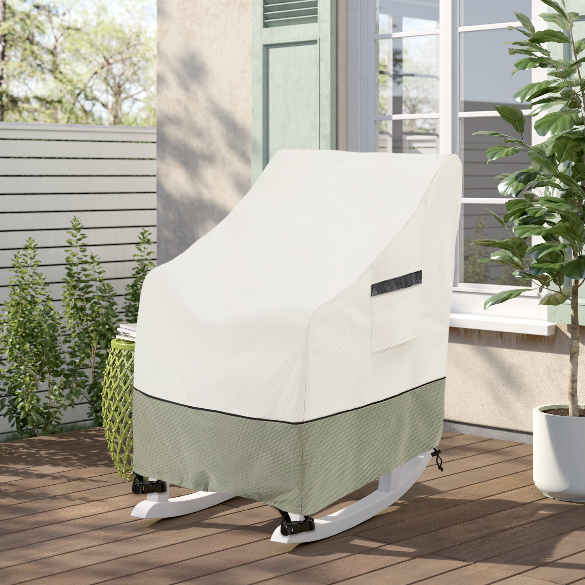 LSongSKY Outdoor Rocking Chair Cover 2 Pack, 100% Waterproof Heavy Duty Chair Covers, Patio Rocking Chair Covers for Outdoor Furniture, 26" W x 32.5" D x 43" H inches, White & Grayish Green
