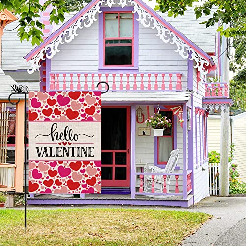 Valentines Day Garden Flag Love Heart Valentines Garden Flag Anniversary Wedding Home Vertical Burlap Double Sided Yard Outdoor Decor 12.5 x 18 Inch
