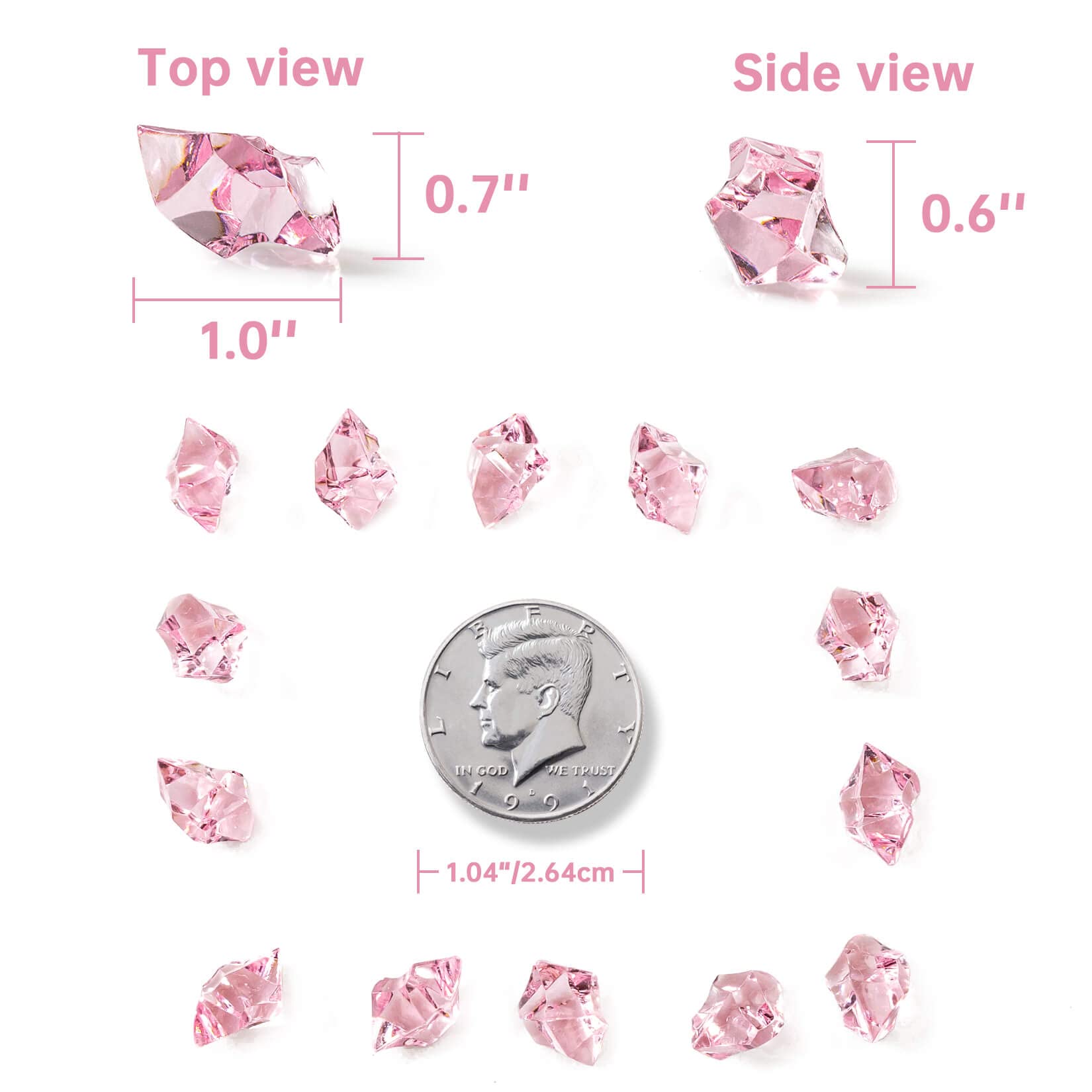Sukh 13OZ Acrylic Ice Rocks - Small Diamond Crystal Clear Gem Stone Jewels as Plastic Clear Ice Cube Faux Rocks for Pebbles for Vase Filler & Iridescent Home Decorations & Table Centerpiece (Pink)
