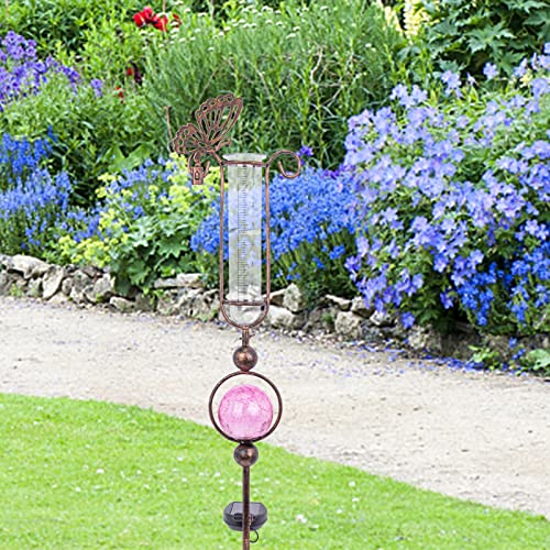 MUMTOP Rain Gauge Outdoor - 36 Inch Solar Butterfly Crackle Glass Stake Lights for Lawn, Yard and Garden