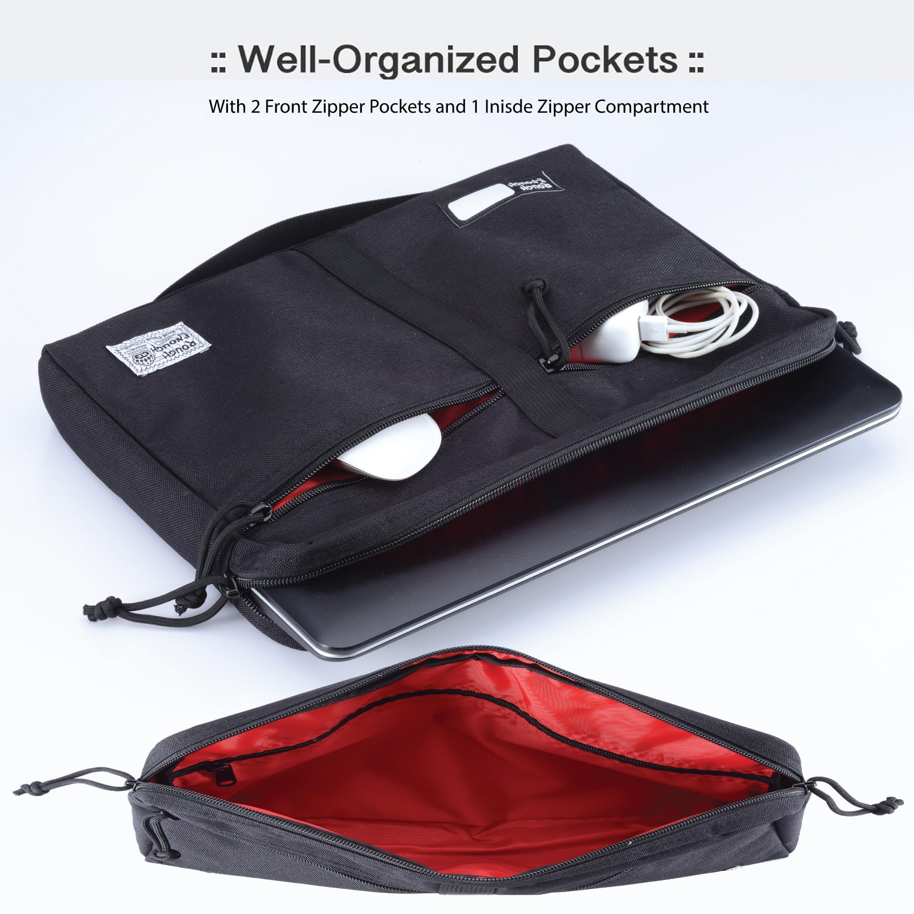 Rough Enough 13 14 Inch Laptop Sleeve Case Bag with Zipper Accessory Pocket for Notebook Computer Black Cordura