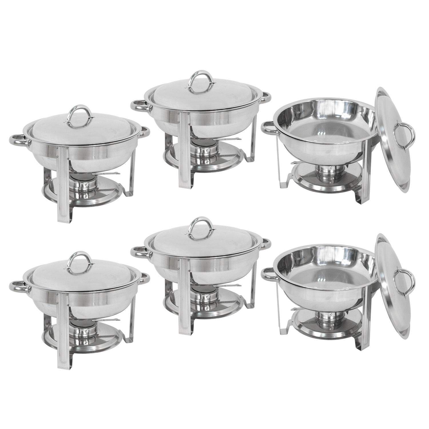 A Uniquely Designed Frame, Easy To Store And Clean 6-Pack Round Chafing Dish Buffet Chafer Warmer Set W/Lid 5 Quart,Stainless Steel