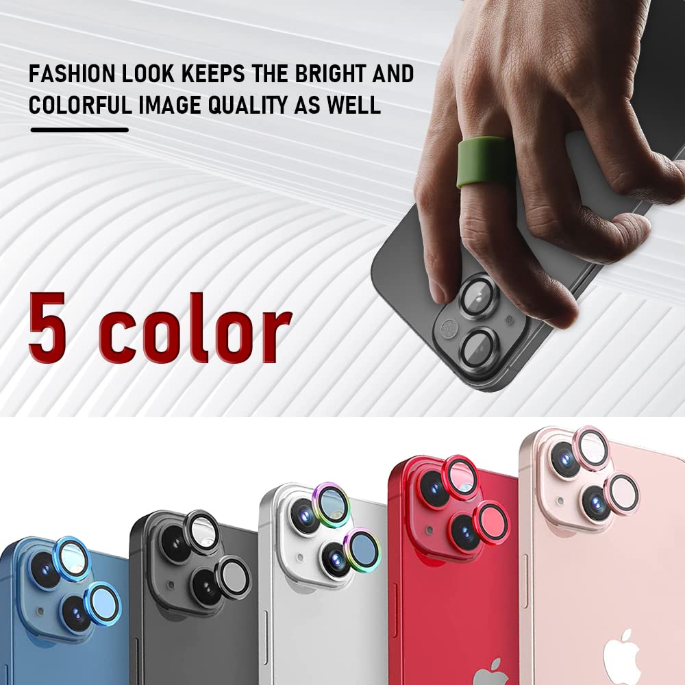 GGOOIG 2-Pack for iPhone 13/13 Mini Camera Lens Protector, 9H Tempered Glass + Aluminum Alloy Ring Cover