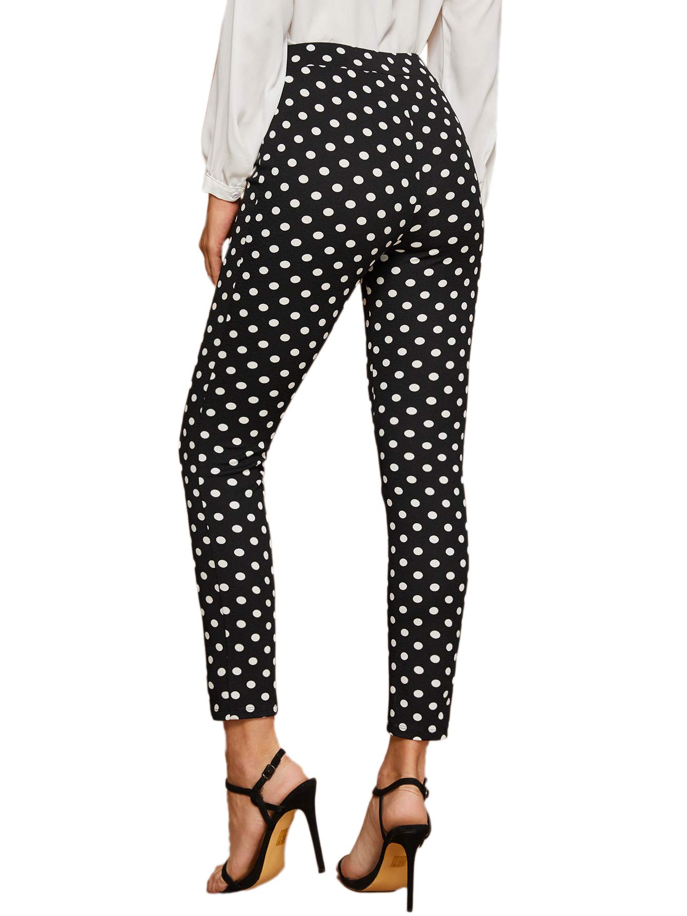 SweatyRocks Women's Casual Skinny Leggings Stretchy High Waisted Work Pants Black White Polka Dot XX-Large