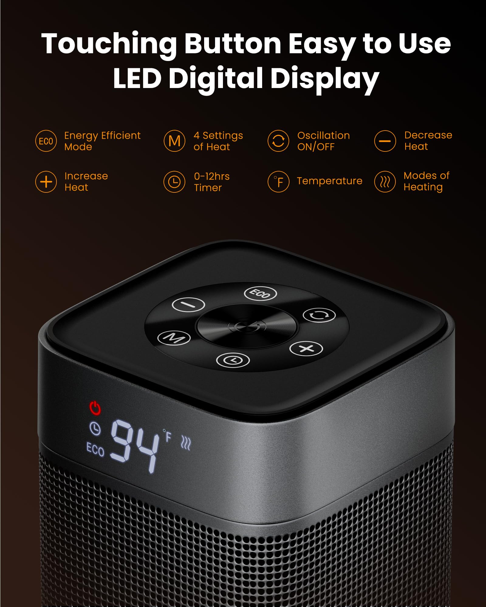 GAIATOP Space Heaters for Indoor Use, 1500W Portable Electric Heater, Quiet PTC Ceramic Heat with Thermostat, 5 Modes, Remote, 60° Oscillating, 12Hrs Timer, Powerful Wind for Bedroom Office Home