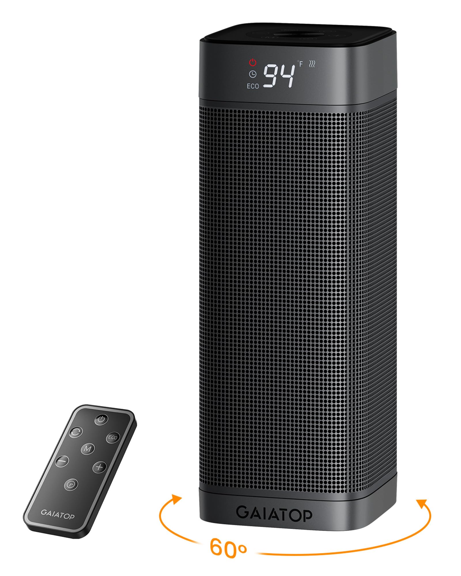 GAIATOP Space Heaters for Indoor Use, 1500W Portable Electric Heater, Quiet PTC Ceramic Heat with Thermostat, 5 Modes, Remote, 60° Oscillating, 12Hrs Timer, Powerful Wind for Bedroom Office Home