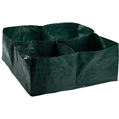 Apipi Raised Garden Planters Fabric Beds, Grow Bags with 4 Divided Grids, Square PE Planting Pots with Drainage Holes for Tomatoes Chillis Herbs Flowers Vegetables Plants