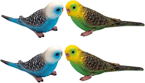 AUEAR, 4 Pack Bird Decorative Figurines, Mini Cute Fake Parrot Bird Parakeet Animal Model Toys Home Decor Garden Cake Decoration