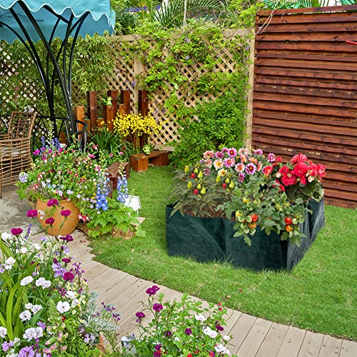 Apipi Raised Garden Planters Fabric Beds, Grow Bags with 4 Divided Grids, Square PE Planting Pots with Drainage Holes for Tomatoes Chillis Herbs Flowers Vegetables Plants