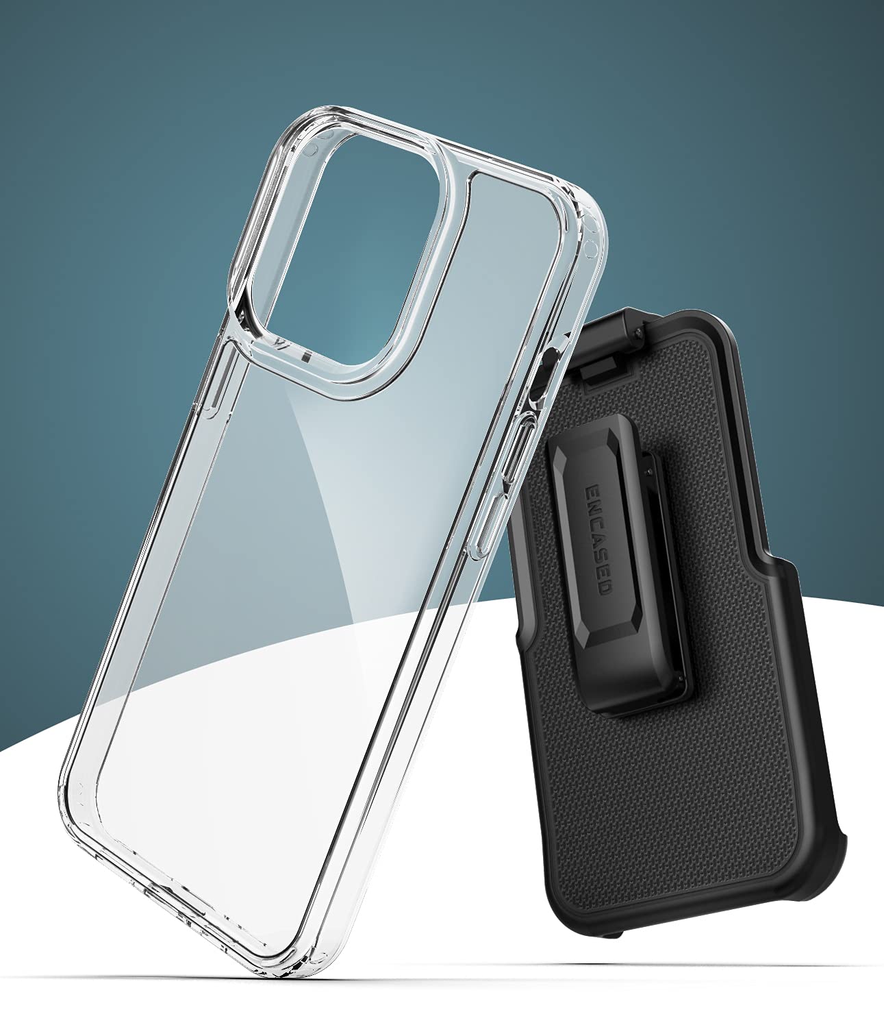 Encased Protective Clear Case with Clip - Designed for iPhone 13 Mini (2021) Transparent Phone Case with Belt Holster