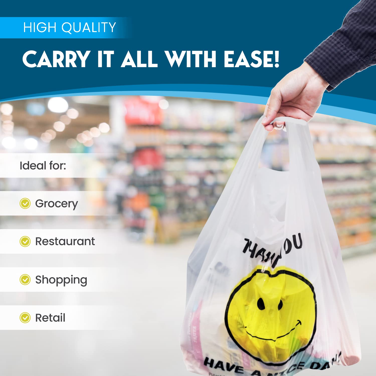 Large Happy Smiley Face T-shirt Plastic Shopping/Take Out Bags 350 pcs