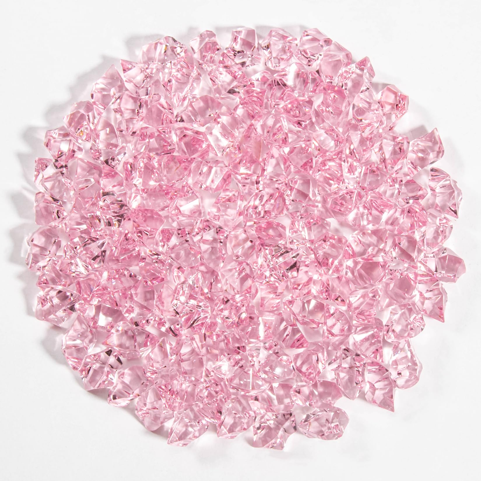 Sukh 13OZ Acrylic Ice Rocks - Small Diamond Crystal Clear Gem Stone Jewels as Plastic Clear Ice Cube Faux Rocks for Pebbles for Vase Filler & Iridescent Home Decorations & Table Centerpiece (Pink)
