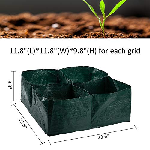 Apipi Raised Garden Planters Fabric Beds, Grow Bags with 4 Divided Grids, Square PE Planting Pots with Drainage Holes for Tomatoes Chillis Herbs Flowers Vegetables Plants