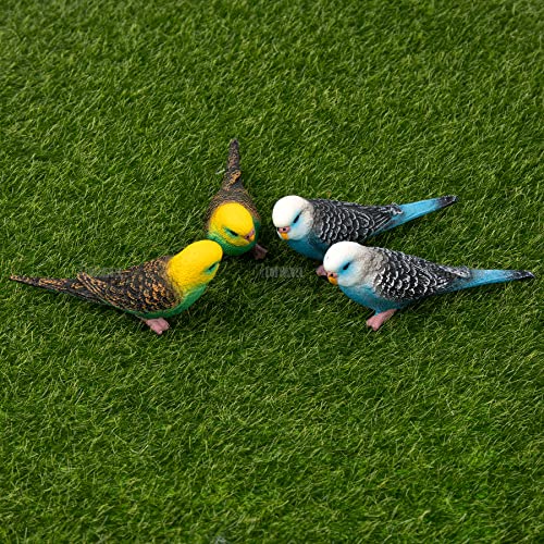 AUEAR, 4 Pack Bird Decorative Figurines, Mini Cute Fake Parrot Bird Parakeet Animal Model Toys Home Decor Garden Cake Decoration