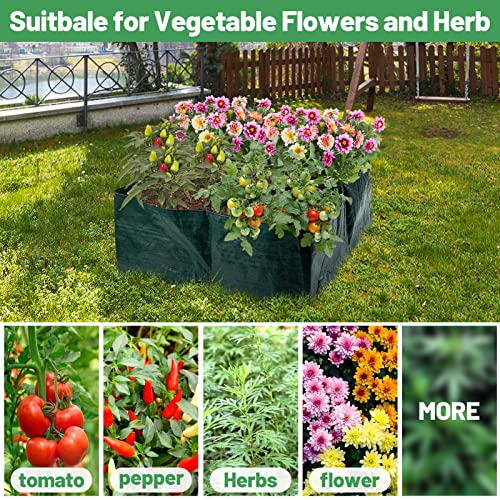 Apipi Raised Garden Planters Fabric Beds, Grow Bags with 4 Divided Grids, Square PE Planting Pots with Drainage Holes for Tomatoes Chillis Herbs Flowers Vegetables Plants