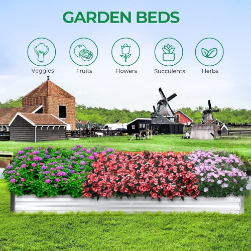 iPower Galvanized Raised Garden Bed Kit Adjustable Size Thickened Metal Planter Box Outdoor for Flowers Vegetables and Herb, 8x4x1ft, 8 x 4ft, Silver
