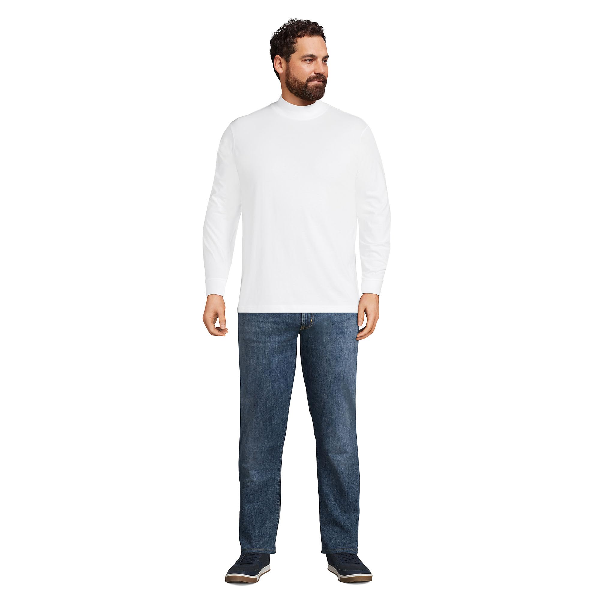 Lands' End Mens Long Sleeve Super-T Mockneck White Regular Medium